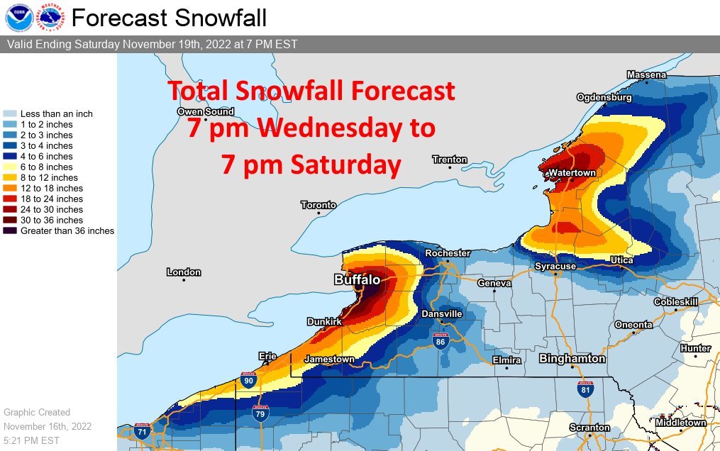 Lake Effect Snow Map Lake Effect Snow Expected Wednesday