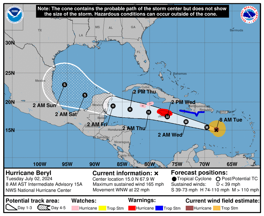 Hurricane Beryl, now a powerful Category 5 storm, barrels toward ...
