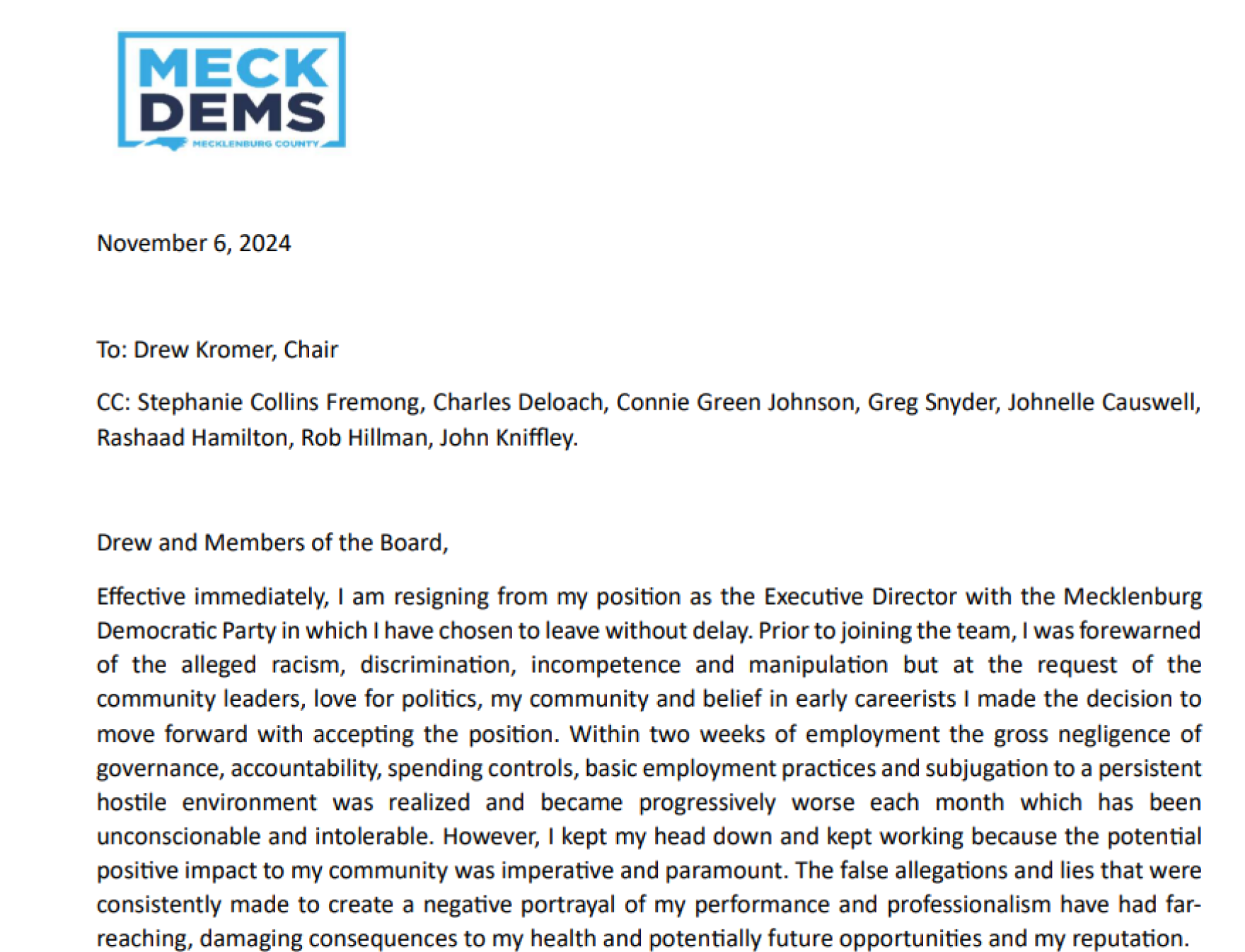 Mecklenburg Democratic leader resigns, accuses county party of racism ...