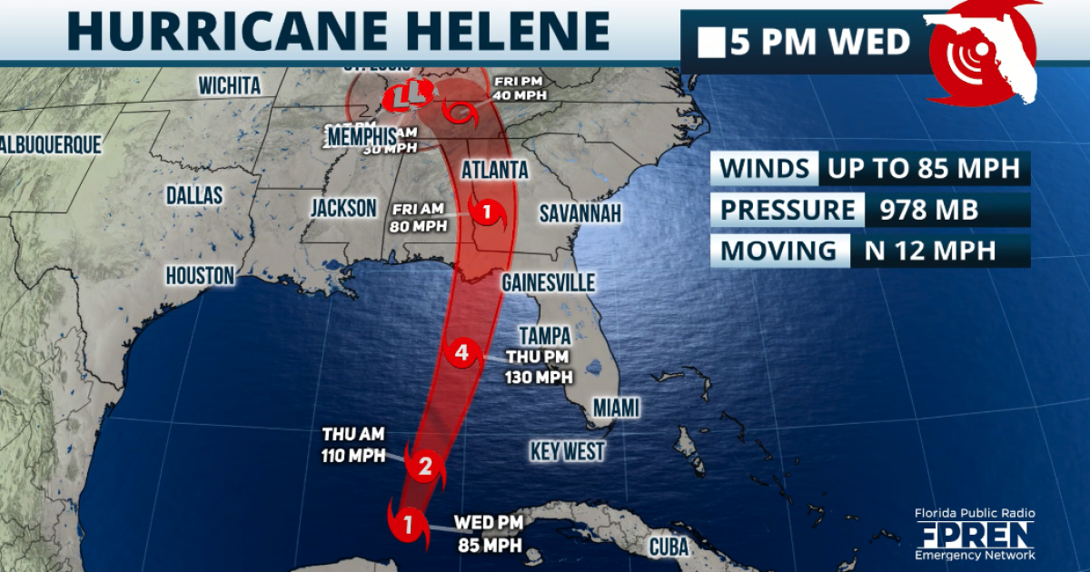 Wednesday evening update: Helene is forecast to be at least category 4 at landfall, T-24 hours ...