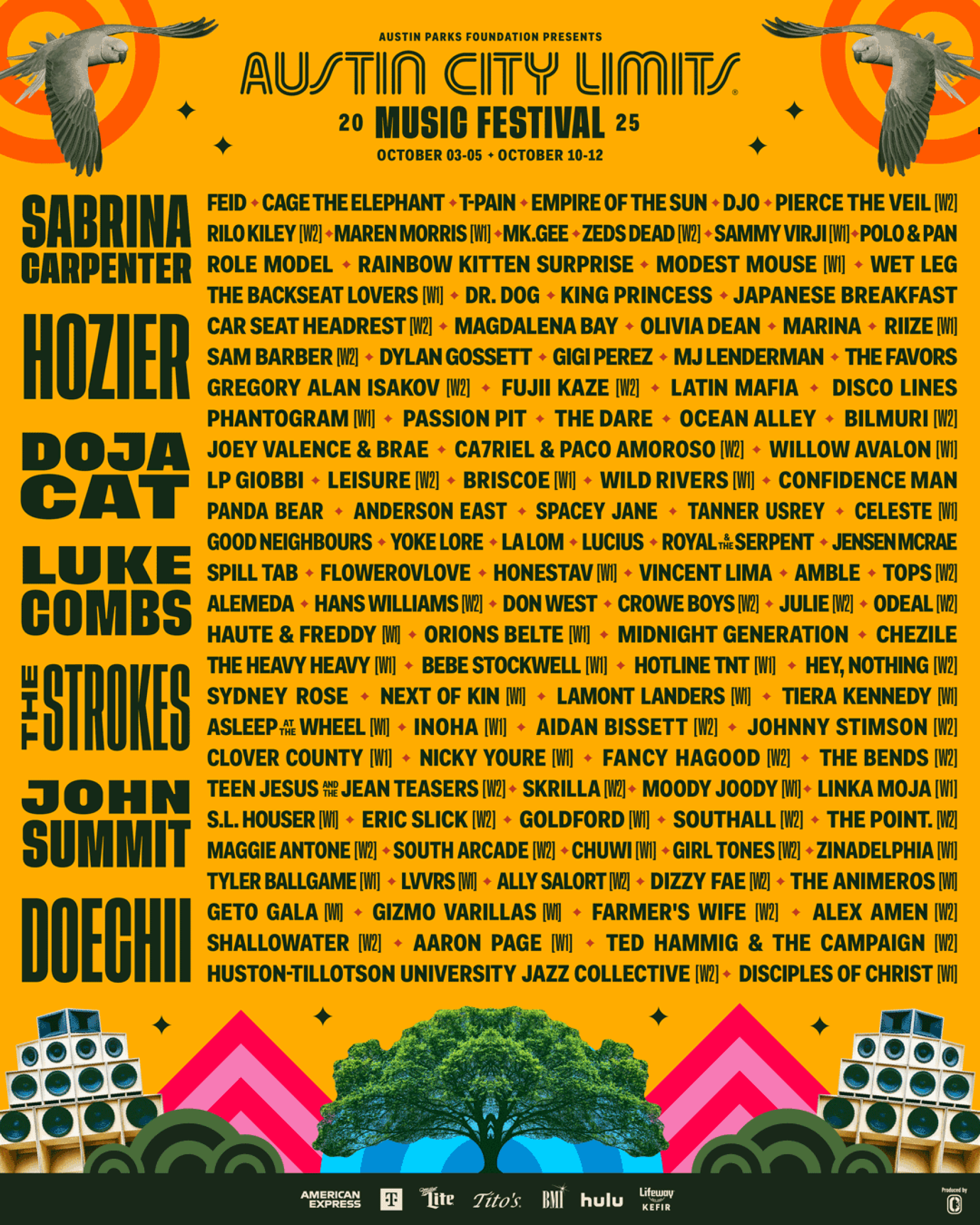 2025 ACL Fest headliners: Sabrina Carpenter, Hozier, Doja Cat, Luke ...