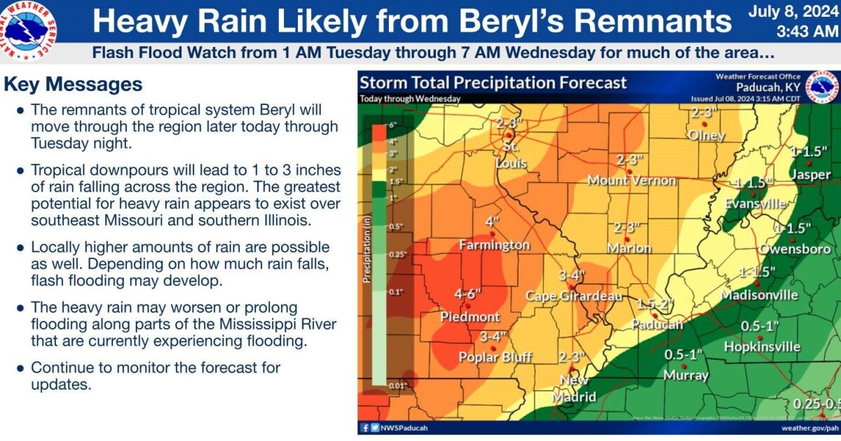 NWS: Remnants of Beryl to Drench Tri-State