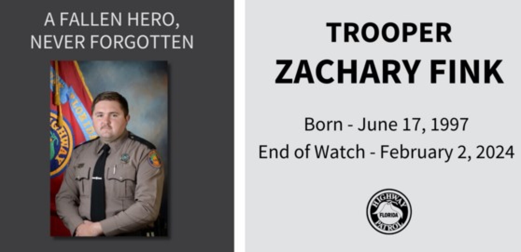 FHP: Trooper Zachary Fink to Receive Full Line of Duty Death Honors at Memorial Service Set for ...