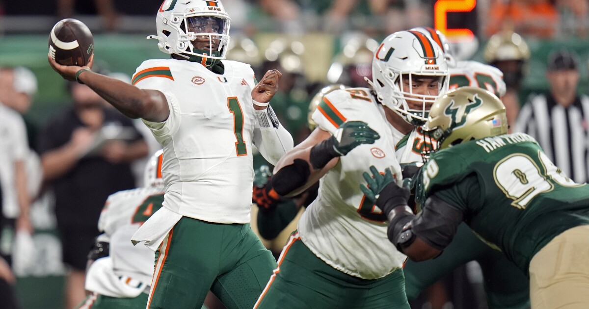 USF falls 50-15 to No. 8 Miami as Cam Ward tops 15,000 career passing yards | WUSF