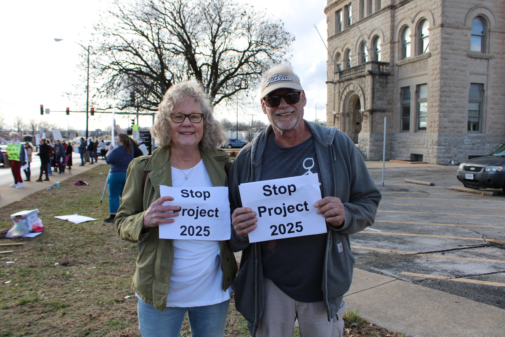 Dozens take part in peaceful protest against Project 2025 Tuesday in ...