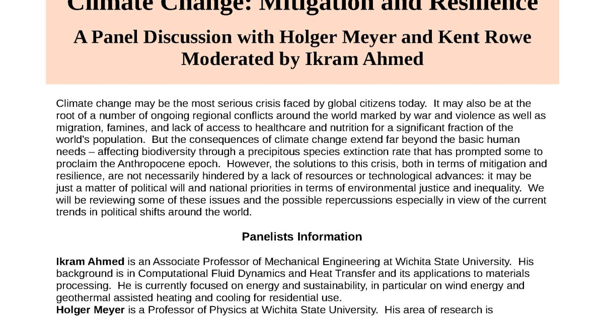 Climate Change: Mitigation and Resilience A Panel Discussion with Holger Meyer and Kent Rowe ...