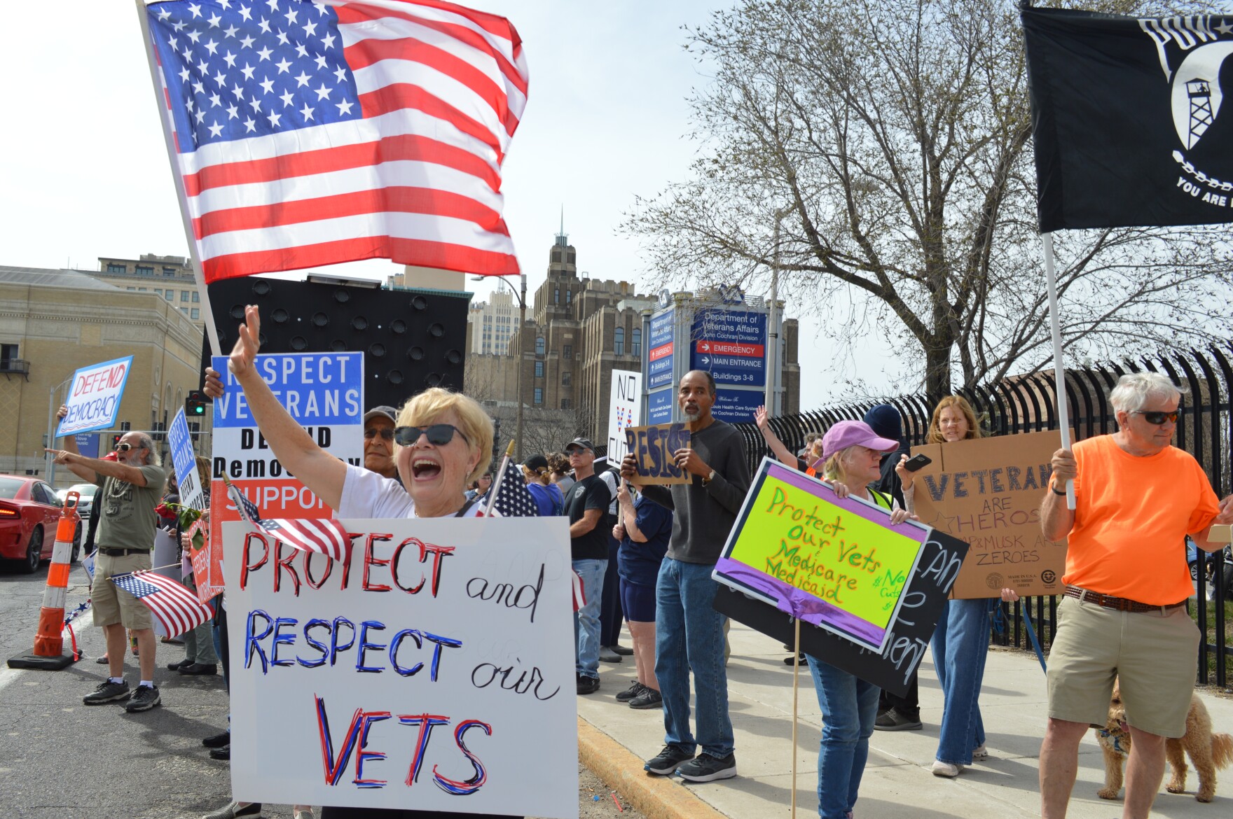 Hundreds of veterans protest Trump, Musk and VA cuts outside veterans ...