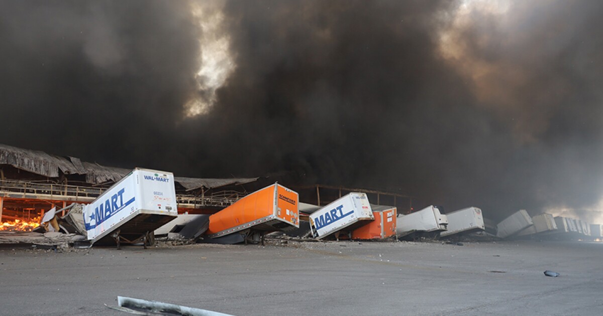 Walmart warehouse fire triggers state air quality alert | WBOI - NPR ...