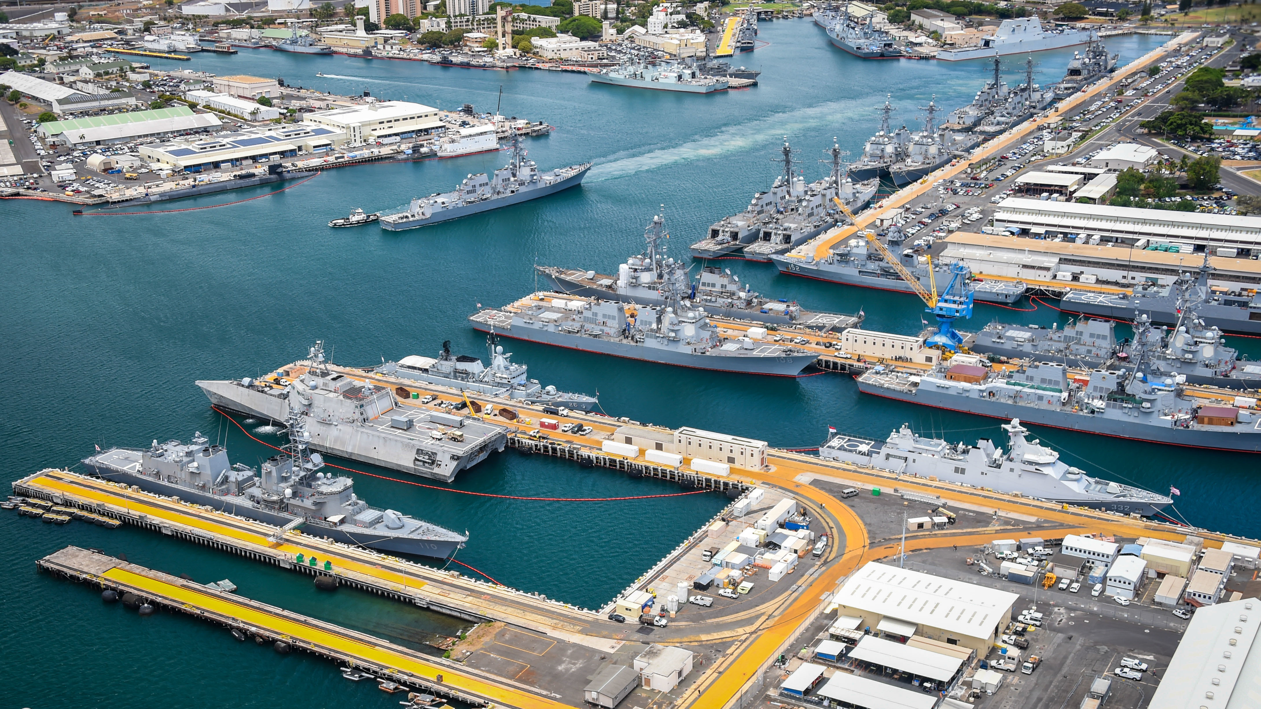 Pearl Harbor Hawaii Naval Base Aerial View Of Ships At Pearl Harbor,